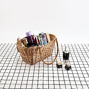 YAHUAN Rectangular Wicker Storage Baskets with Collapsible Handles, Hand Woven Wicker Basket for Shopping Picnic Garden Easter Candy