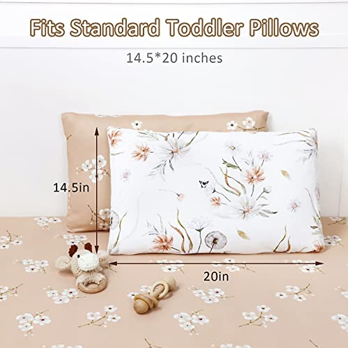 CARUILI Toddler Pillowcase 2 Pack, Fits 13"x 18" or 14"x19" Kids Pillow, Silky Soft & Breathable Envelope Closure Kids Pillowcases Cover Set for Sleeping, Travel, Wildflower