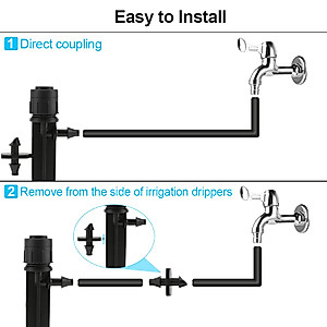 LINGSFIRE 200 PCS Water Irrigation Drippers for 4/7mm Drip Tubing 360 Degree Full Circle Scattering Adjustable Micro Flow Drip Stakes Emitter with Dripping Barbed Connector