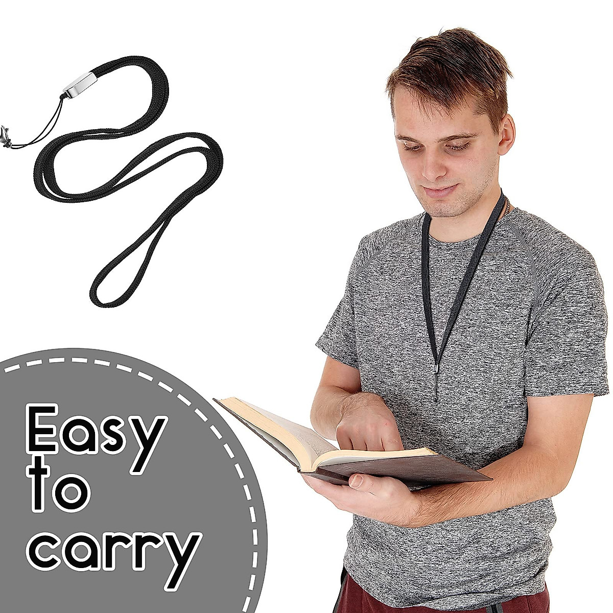 Shappy 3 Anti-lost Necklace Lanyard Black with Anti-lost Silicone Rubber Ring, Silicone Rubber Pen Lanyard Holder