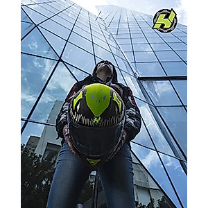 HAX Full Face Motorcycle DOT Approved Helmet with Dual Rear Wing and Pinlock Ready - Lightweight and Durable Motorbike Street Bike Helmet for Adults (Impulse Devour Yellow,S)