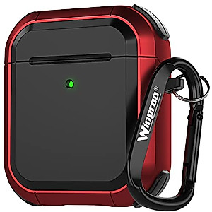 Winproo Armor Airpods 2nd & 1st Generation Case Cover with Keychain, Military Hard Shell Full-Body Shockproof Protective Case Skin for Airpods 2nd & 1st Gen [Charging LED Visible]