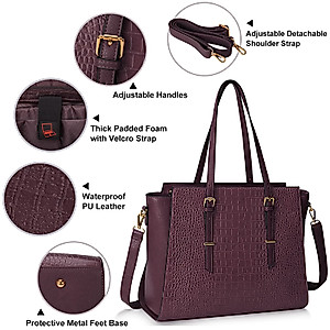 Laptop Bag for Women 15.6 Inch Large Capacity Laptop Tote Bag Waterproof Lightweight Leather Shoulder Handbag Professional Office Briefcase Classy Computer Work Bag, Wine Red