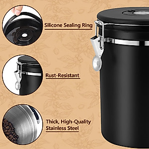 ZWOOS 2 lbs Coffee Canister for Ground Coffee, Coffee Bean Containers, Coffee Storage Airtight Canister with Scoop, Black, 2800 ml