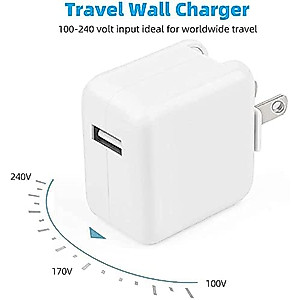 iPad Charger Cable,Fast iPad Charger,iPad Fast Charging[MFi Certified] 12W Foldable Portable Travel USB Wall Charger 3Pack[3/6FT] Cable Cord for iPad 9/iPad Mini/iPad Air