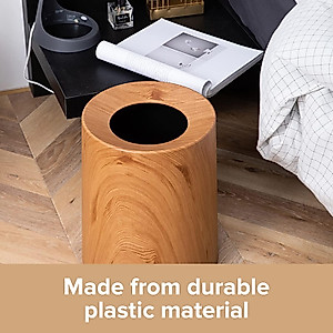 Anti Spill Wood Style Waste Basket - Kids and Pet Proof Garbage Container - Open Top Indoor Outdoor Trash Can - 12L/3.2Gal Capacity - Patio Garbage Can - Round Sleek Garbage Bin - 10inx10inx12in
