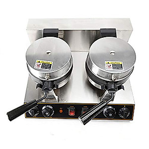GUANG Commercial Waffle Maker, 2600W Double Head Stainless Steel Waffle Rotating Maker Machine Non-stick Round Waffle Cake Baker Pan