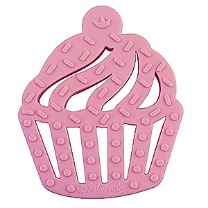 Itzy Ritzy Silicone Baby Teether – BPA-Free Infant Teether with Easy-to-Hold Design & Textured Back Side to Massage & Soothe Sore, Swollen Gums - Teething Toy for 3 Months & Up - Cupcake