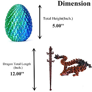 Dragon Egg 12In Dragon Toy 3D Printed Dragon Fidget Toys, 3D Printed Dragon Egg with Articulated Dragon Inside, Fidget Toys for Autism/ADHD, Easter Gifts(Bluegreen)