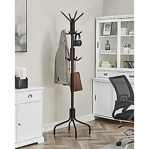 SONGMICS Coat Rack Freestanding, Metal Coat Rack Stand with 12 Hooks and 4 Legs, Coat Tree, Holds Clothes, Hats, and Bags, for Entryway, Living Room, Bedroom, Coffee Brown URCR031Z01