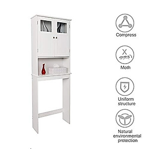 SSLine Over The Toilet Storage Cabinet Organizer,Home Bathroom Space Saver Shelf with Adjustable Shelf and Double Door, Free Standing Toilet Rack for Bathroom,White