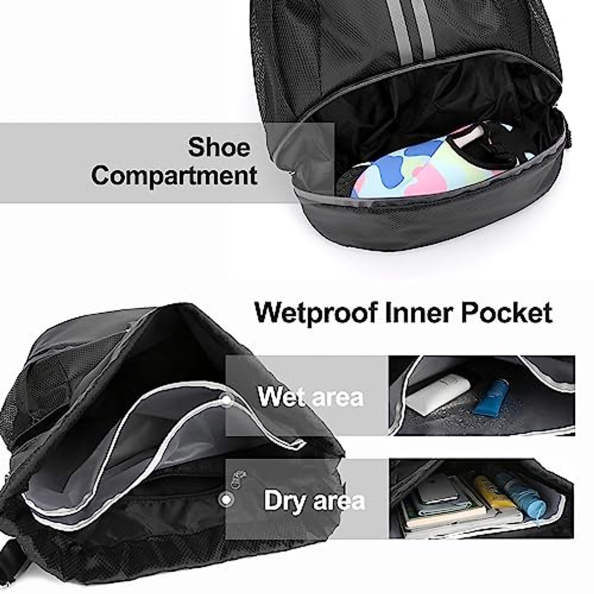 Hoedia Sports Drawstring Backpack - String Swim Gym Bag with Shoes Compartment and Wet Proof Pocket for Women&Men