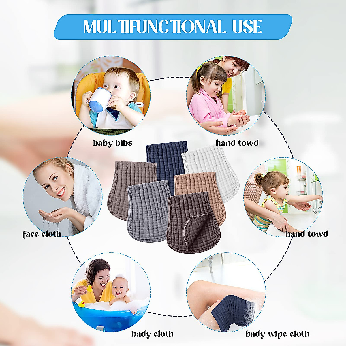 Frienda Muslin Burp Cloths 6 Pack Cotton Large 20''x 9'' Extra Absorbent and Soft Baby Burping Cloth for Baby Boy Girl Unisex(Dark Colors)