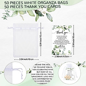 Sintuff 50 Sets Wedding Favors for Guests Rustic Wood Puzzle Keychain Thank You Card Organza Bag Wedding Party Bridal Shower Souvenir (Natural Wood)