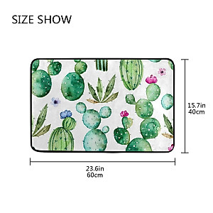 ZOEO Cactus Bath Runner Rug Green Succulents Plants Floral Flower Non Slip Area Mat Rugs for Bathroom Kitchen Indoor Carpet Doormat Floor Dirt Trapper Mats Shoes Scraper 39"x 20" (24x 16in)