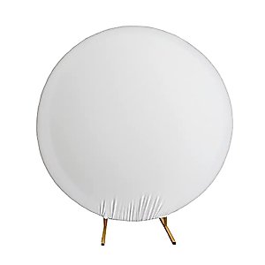 Round Circle Wedding Birthday Backdrop Frame Stand Polyester Background Cover for Wedding Baby Shower Birthday Party Decoration Banner (White, 5.5ft - 6ft)