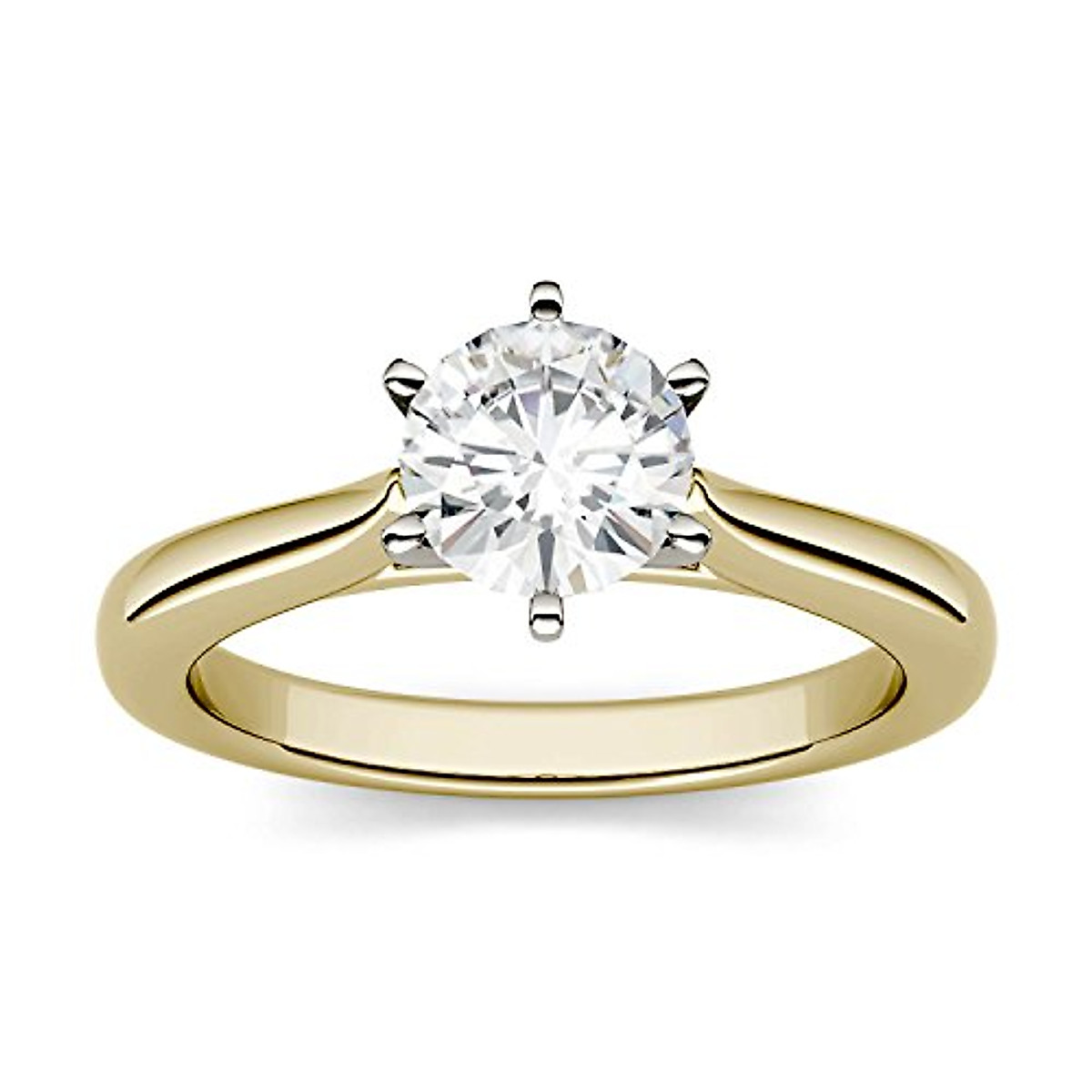 Charles & Colvard Forever One 6.5mm Round Cut Moissanite Two-Toned Engagement Ring for Women | 1 cttw DEW | Lab Grown | Solid 14K Two-Toned Gold | Size 5