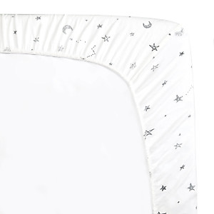 American Baby Company Fitted Pack N Play Playard Sheet 27" x 39", Soft Breathable 100% Cotton Jersey Pack and Play Sheet, Grey Stars and Moons, for Boys and Girls, Fits Most Mini Crib Mattresses
