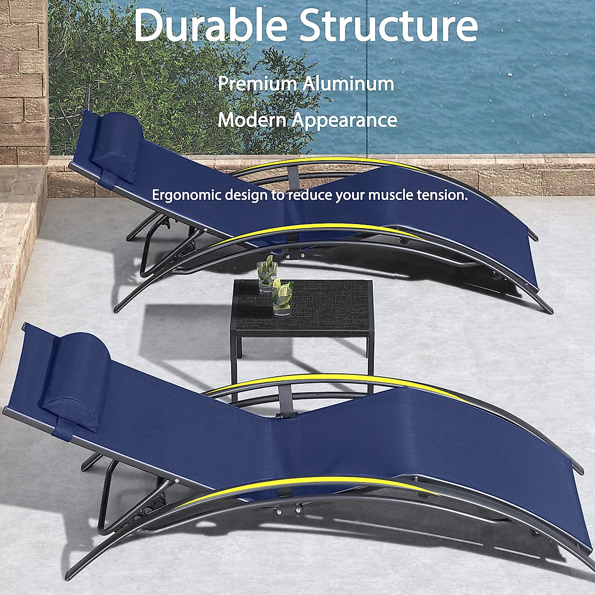 PURPLE LEAF Patio Oversized Chaise Lounge Chair Set with Side Table Pool Adjustable Recliner Chairs for Outside Beach Outdoor Sunbathing Tanning Poolside Lounger Chair