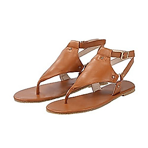 Sandals for Women Dressy Summer,Women's Casual Thong with Ankle Strap Sandals Flat Shoe Open Toe Ladies Wide Width Trendy Beach Walking Shoes (Brown, 9)