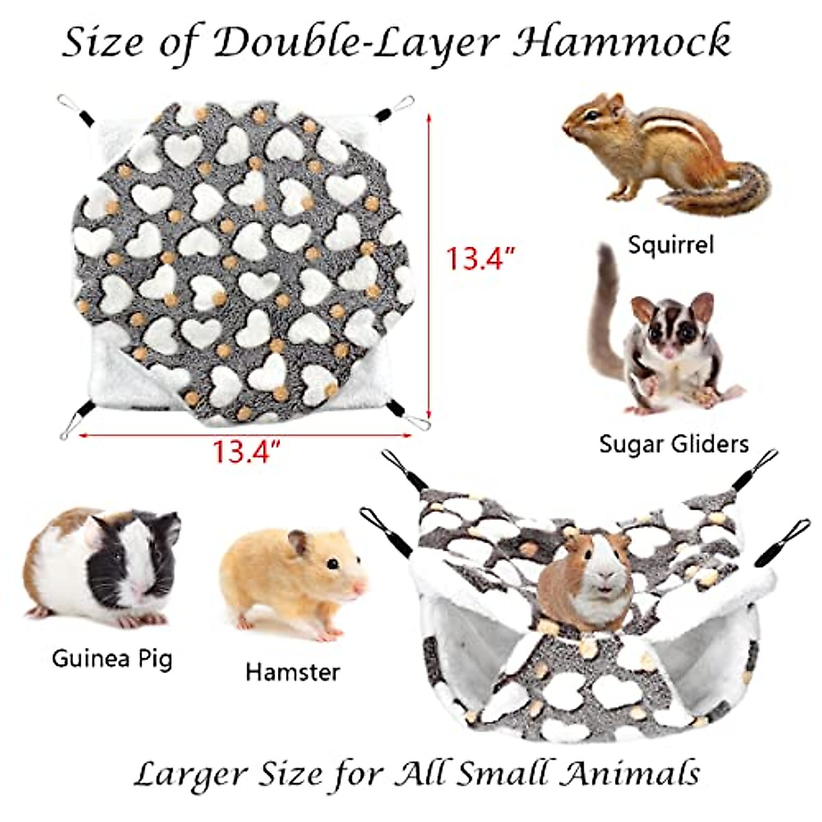 Vehomy 3Pcs Sugar Glider Hamster Hammock Hanging Tunnel and Warm Bed Soft Mat Set for Small Animals Hanging Hammock Cage Accessories Hideout Swing for Squirrel Ferret Rat Chincilla Guinea Pig