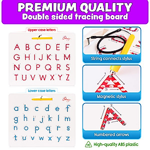 Povitrulya Magnetic Alphabet Tracing Board - double-sided upper & lower case Magnetic Drawing Board, ABC magnets for learn to write with magnetic pen, STEM toy letters learning, good for homeschooling
