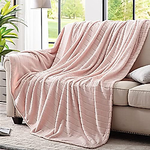 Bertte Plush Throw Blanket Super Soft Fuzzy Warm Blanket | 330 GSM Lightweight Fluffy Cozy Luxury Decorative Stripe Blanket for Bed Couch - 60"x 80", Pink