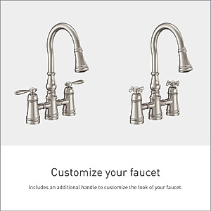 Moen S73204SRS Weymouth Two Handle Pulldown Bridge Kitchen Faucet, Spot Resist Stainless