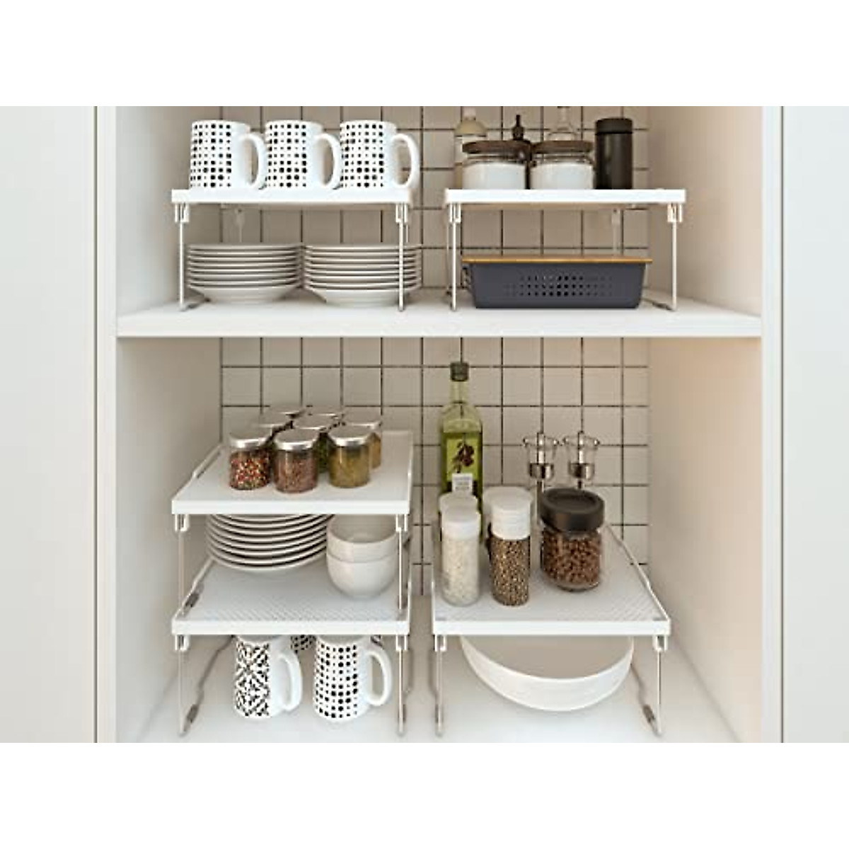 ums Plastic Kitchen Cabinet Shelf organizer- stackable, useable for your spice, fridge, shelf, freezer, pantry (28X30 cm) (Pack of 2)