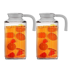 Fridge Pitcher Set of 2– 60 OZ. Glass Water Pitcher with Lid By Home Essentials & Beyond Practical and Easy to use Fridge Pitcher Great for Lemonade, Iced Tea, Milk, Cocktails and more Beverages.