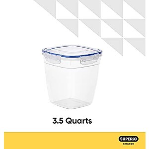 Superio Square Deep Sealed Container For Food, 3.5 Qt Plastic Container With Lid Keeps Food Fresh- For Pantry, Fridge- Microwave and Freezer Safe (1, 3.5 Quart)