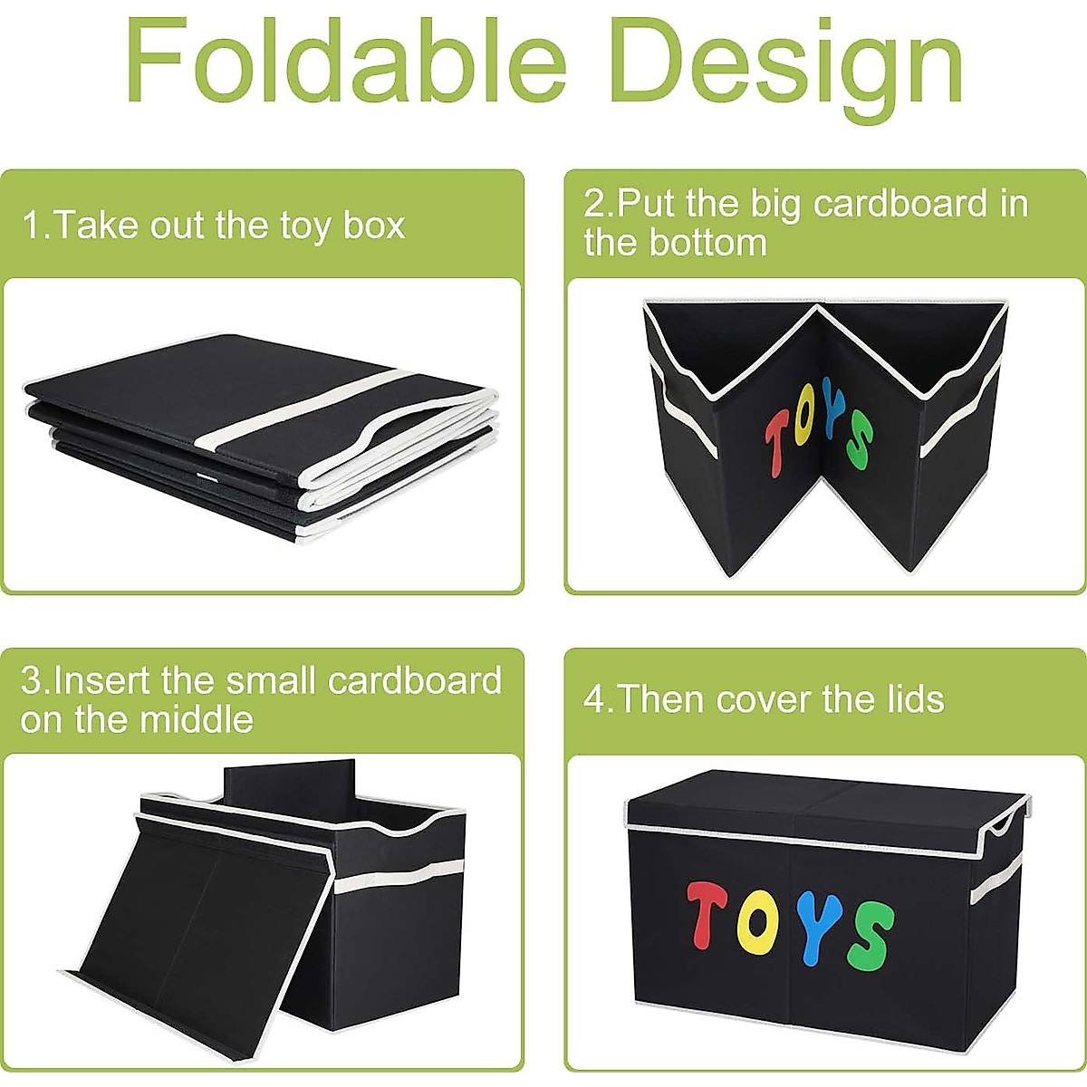 YOLOXO 2 Pack Toy Box Chest, Collapsible Sturdy Storage Bins with Lids, Extra Large Kids Toy Storage Organizer Boxes Bins Baskets