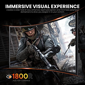 CRUA 27" 144Hz/180Hz Curved Gaming Monitor, FHD 1080P VA Screen 1800R Computer Monitors, 1ms(GTG) with FreeSync, Low Motion Blur, DisplayPort, HDMI, Support Wall Mount Install- Black