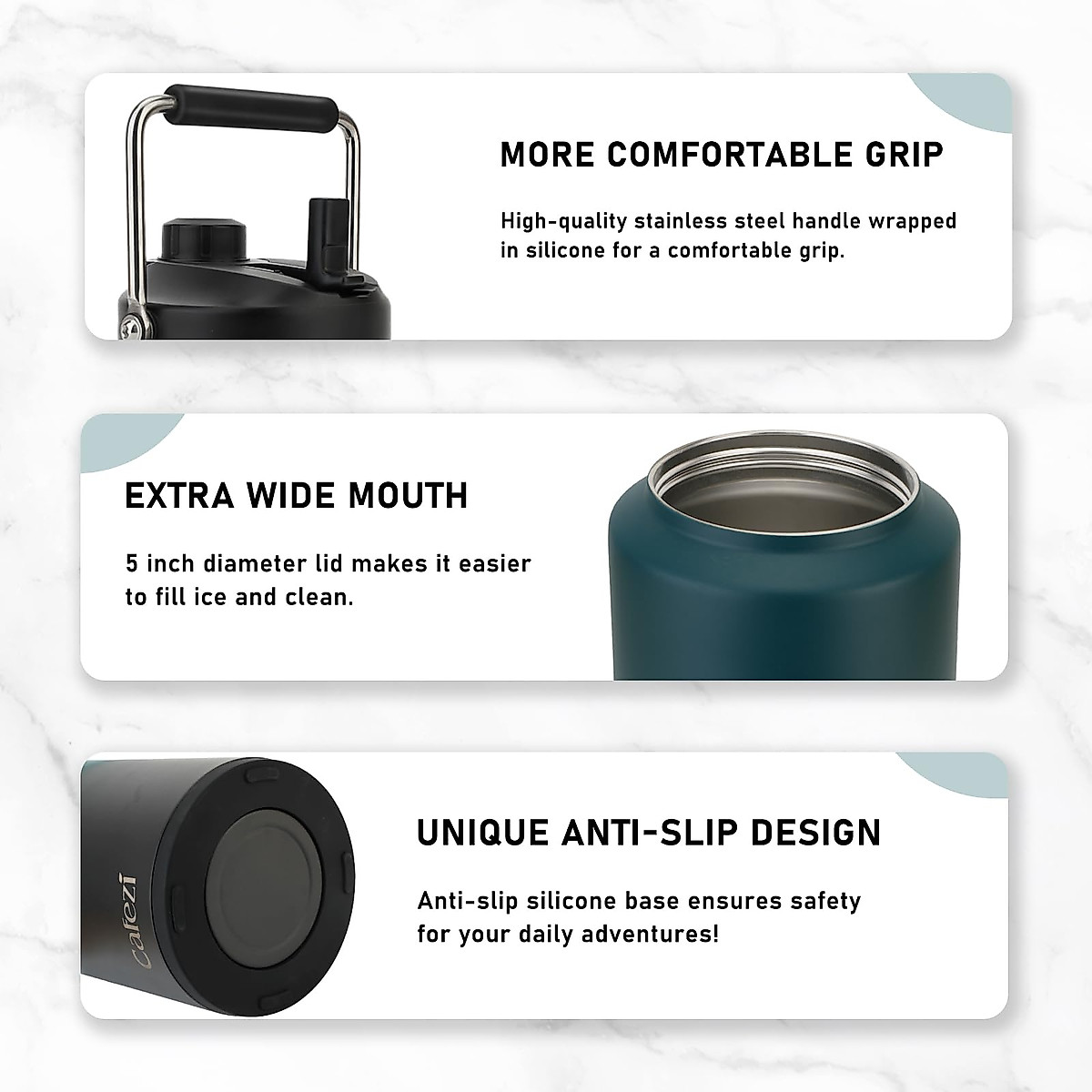 Cafezi 1 Gallon Water Jug, 2-in-1 LID, Flip Straw and Spout, Insulated Triple Wall 128 oz Water Bottle for Cold & Hot Drinks, Leak Proof, Top Handle, Great for Beach Days, Sports, Fishing, Camping