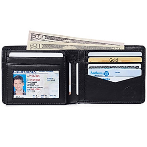 Alpine Swiss RFID Luka Men's Flip ID Wallet Deluxe Capacity ID Bifold With Divided Bill Section Camden Collection Soft Nappa Black