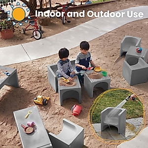 ECR4Kids Tri-Me Table and Cube Chair Set, Multipurpose Furniture, Dark Grey, 3-Piece