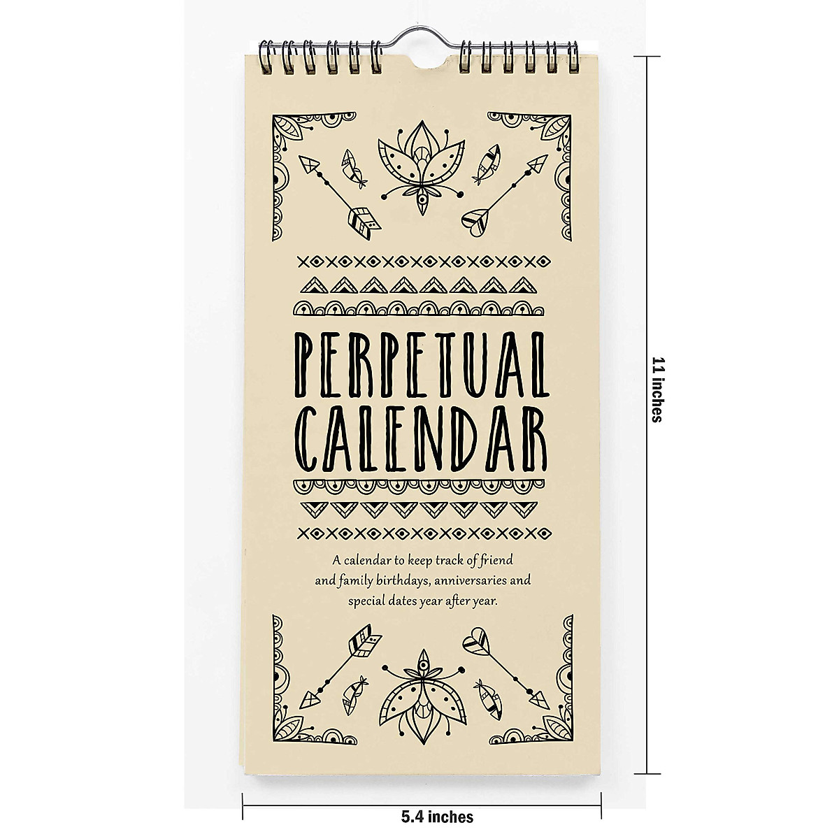 Inkdotpot Tribal Arrow Rustic Perpetual Calendar Birthday Wall Hanging Anniversary Special Event Reminder Calendar Book Journal Stationary Wall Hanging Birthday Gift Card Planner Organizer