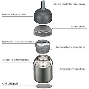 BEAQUEE Soup Thermos for Hot Food for Kids Adults, 17 Oz Thermos Food Jar with Folding Spoon, Vacuum Insulated Lunch Container for School Office Picnic Travel