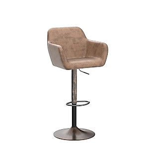 Keyluv Bar Stools Set of 2 for Kitchen Counter Adjustable Swivel Height Barstools 29 Inch Faux Leather Bar Chairs with Padded Back and Chromed Metal Base, Retro Brown