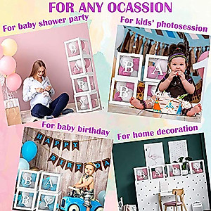 Baby Shower Decoration Baby Balloon Box - 4 pcs Transparent Balloons Boxes with BABY Letter ,White Baby Blocks Centerpieces Party Favors for Baby Girl Boy Birthday Gender Reveal Backdrop