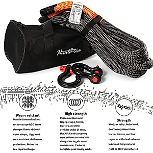 Kinetic Recovery Rope 1" x 30 Ft Tow Rope Strength of 30000Lb Heavy Duty Synthetic Winch Rope with Tow Hook Storage Bag and 3/4 D Ring Shackles