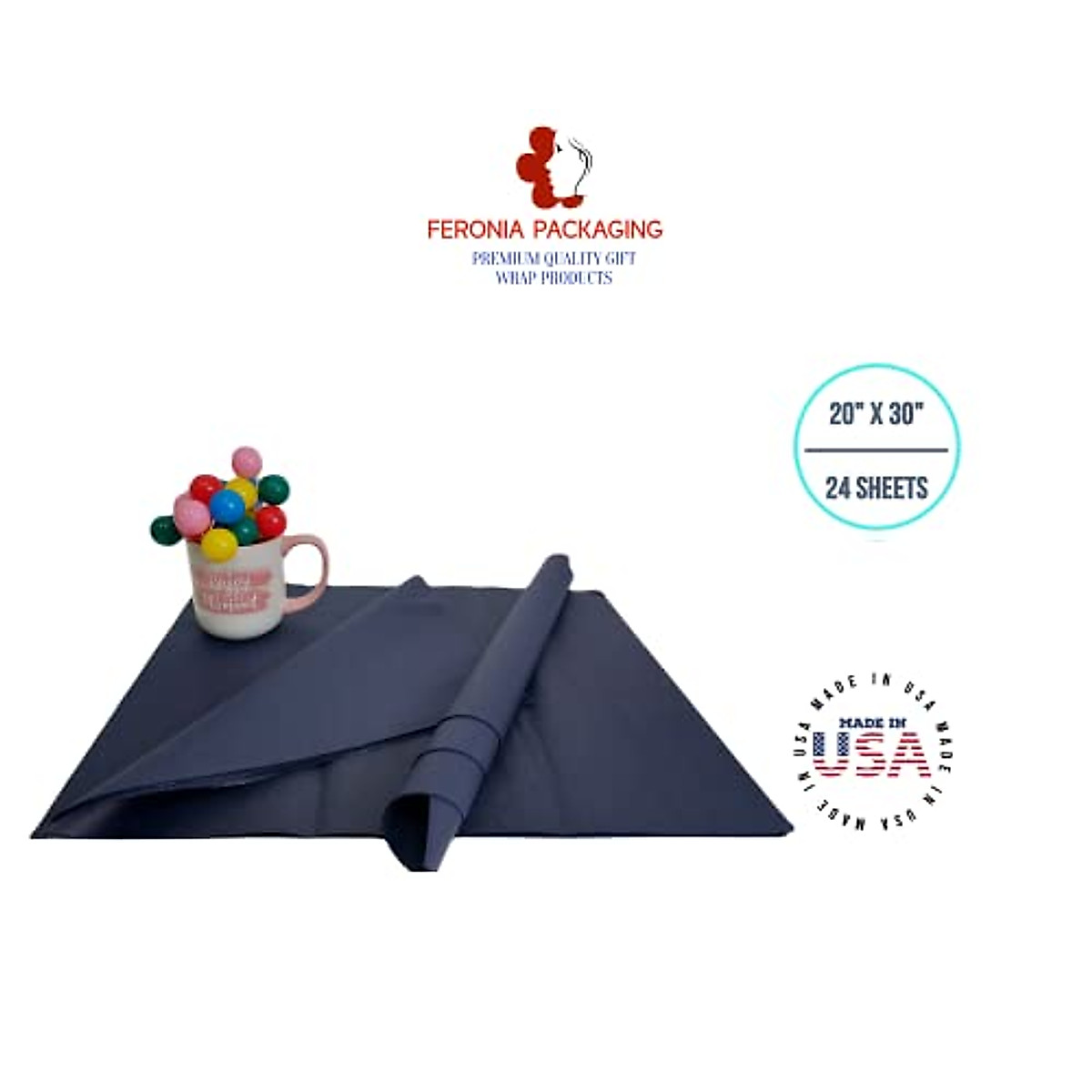 Navy Blue Tissue Paper Squares, Bulk 24 Sheets, Premium Gift Wrap and Art Supplies for Birthdays, Holidays, or Presents by Feronia packaging, Large 20 Inch x 30 Inch