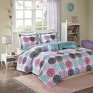 Mi Zone Carly Comforter Set, Doodled Circles Polka Dots Bed Sets– Ultra Soft Microfiber Teen Bedding For Girls Bedroom, Twin/Twin XL, Teal Purple 3 Piece
