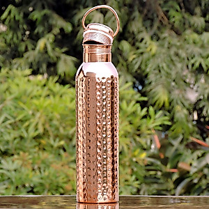Hammered Pure Copper Water Bottle with HANDLE Joint Free with Ayurvedic Benefited 100% Pure and Leak Proof Bottle 33.84 US FL Ounce Capacity