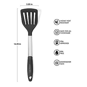 Daily Kitchen Spatula Heat Resistant Silicone and Stainless Steel - Slotted Turner Spatula Rubber Grip - Flexible Silicone Spatula Turner for Cooking and Non Stick Cookware - Versatile Kitchen Spatula