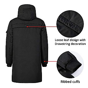 Pioneer Camp Men's Winter Coats Water-Repellent Windproof Thicken Parkas Long Hooded Padded Puffer Jacket (Black, XL)