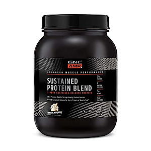 GNC AMP Sustained Protein Blend| Targeted Muscle Building and Exercise Formula | 4 Protein Sources with Rapid & Sustained Release | Gluten Free |28 Servings | Vanilla Milkshake