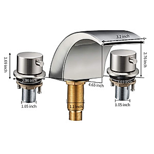 Bathfinesse 8-16 Inch LED Light Faucet Widespread Bathroom Sink Faucet Waterfall Vanity with 3-Color Changing 3 Holes with 2-Handles T Commercial Brushed Nickel Deck Mount Lavatory Faucets