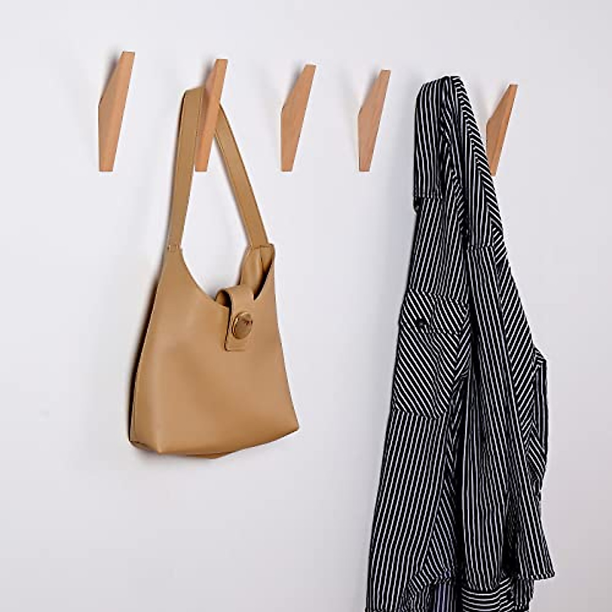 FDHUIJIA Wood Wall Hooks, 6Pack Coat Hooks Wall Mounted | Rustic Wooden Hooks Heavy Duty Robe Hook Hat Rack (Beech)