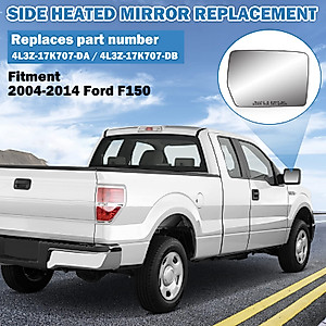 Passenger Right Side Heated Mirror Glass Compatible with 2004-2014 Ford F150 - Side Rearview Convex Mirror w/backing Holder - Replace 4L3Z-17K707-DA